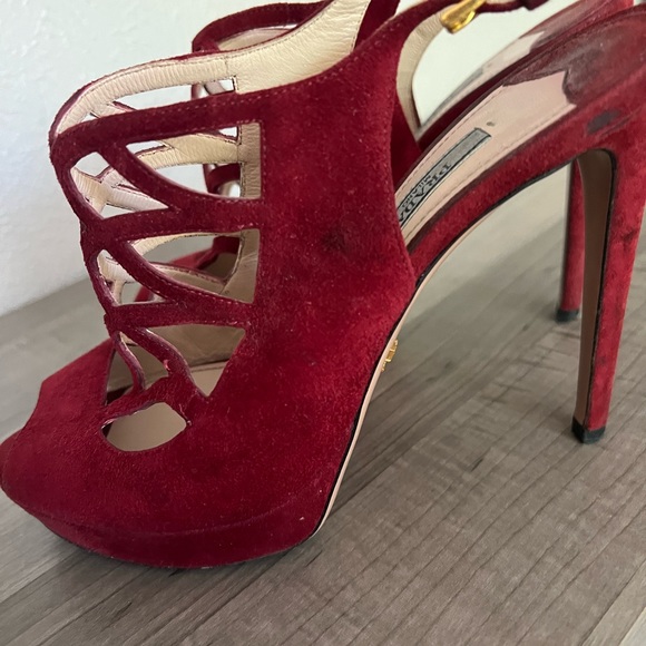 Prada | Shoes | Prada Burgundy Red Suede Caged Sling Back Platform Peep ...